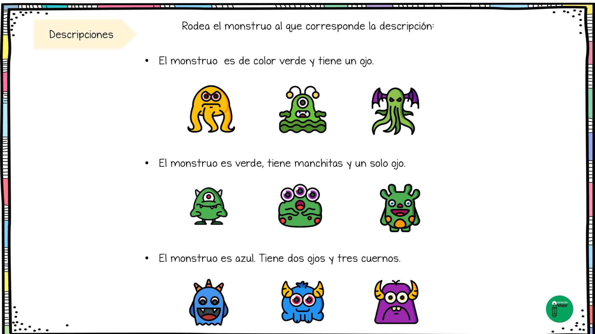 Fichas de comprensión lectora con descripciones - Orientacion Andujar
