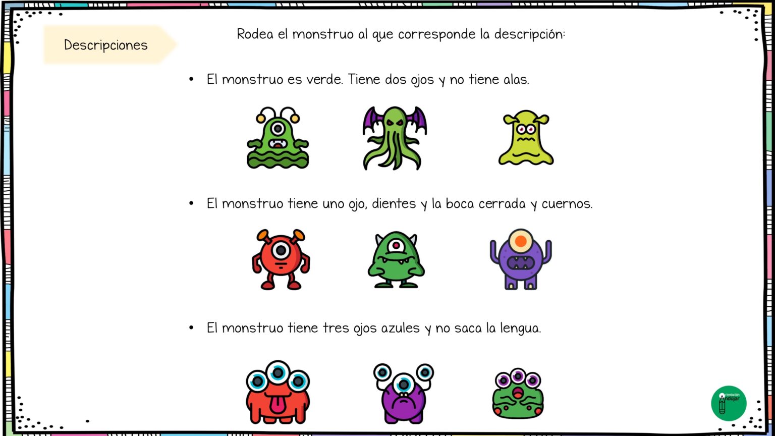 Fichas de comprensión lectora con descripciones - Orientacion Andujar