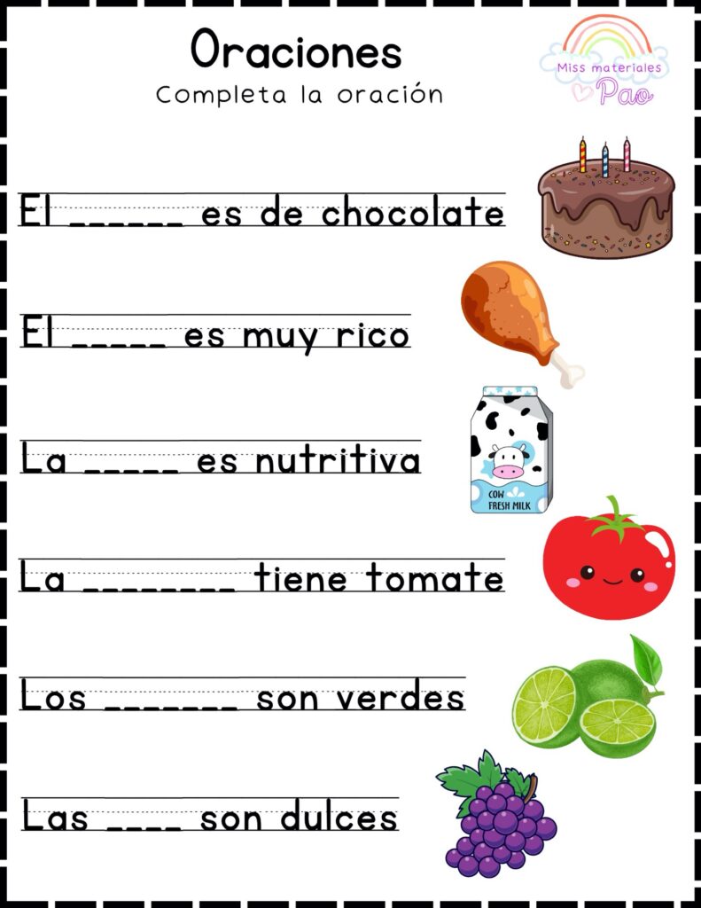 Fichas de oraciones para niños en PDF: refuerza la comprensión lectora ...