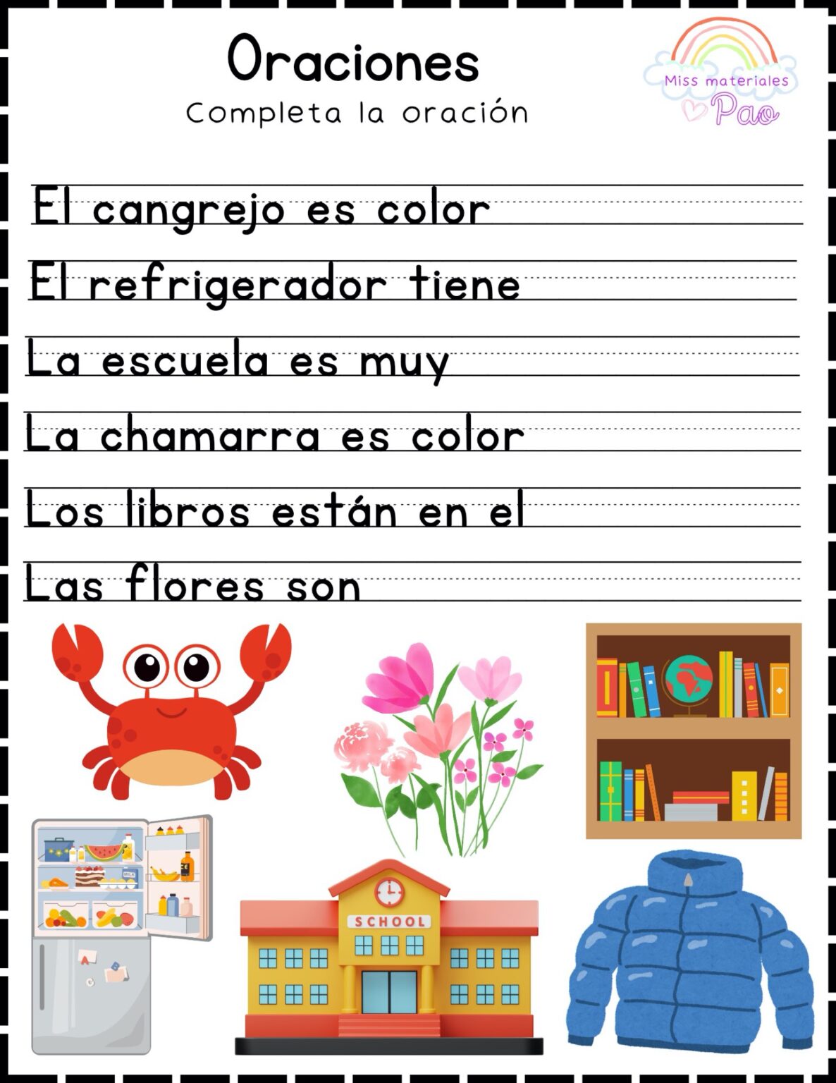 Fichas de oraciones para niños en PDF: refuerza la comprensión lectora ...