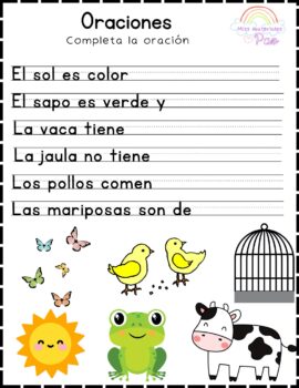 Fichas de oraciones para niños en PDF: refuerza la comprensión lectora ...