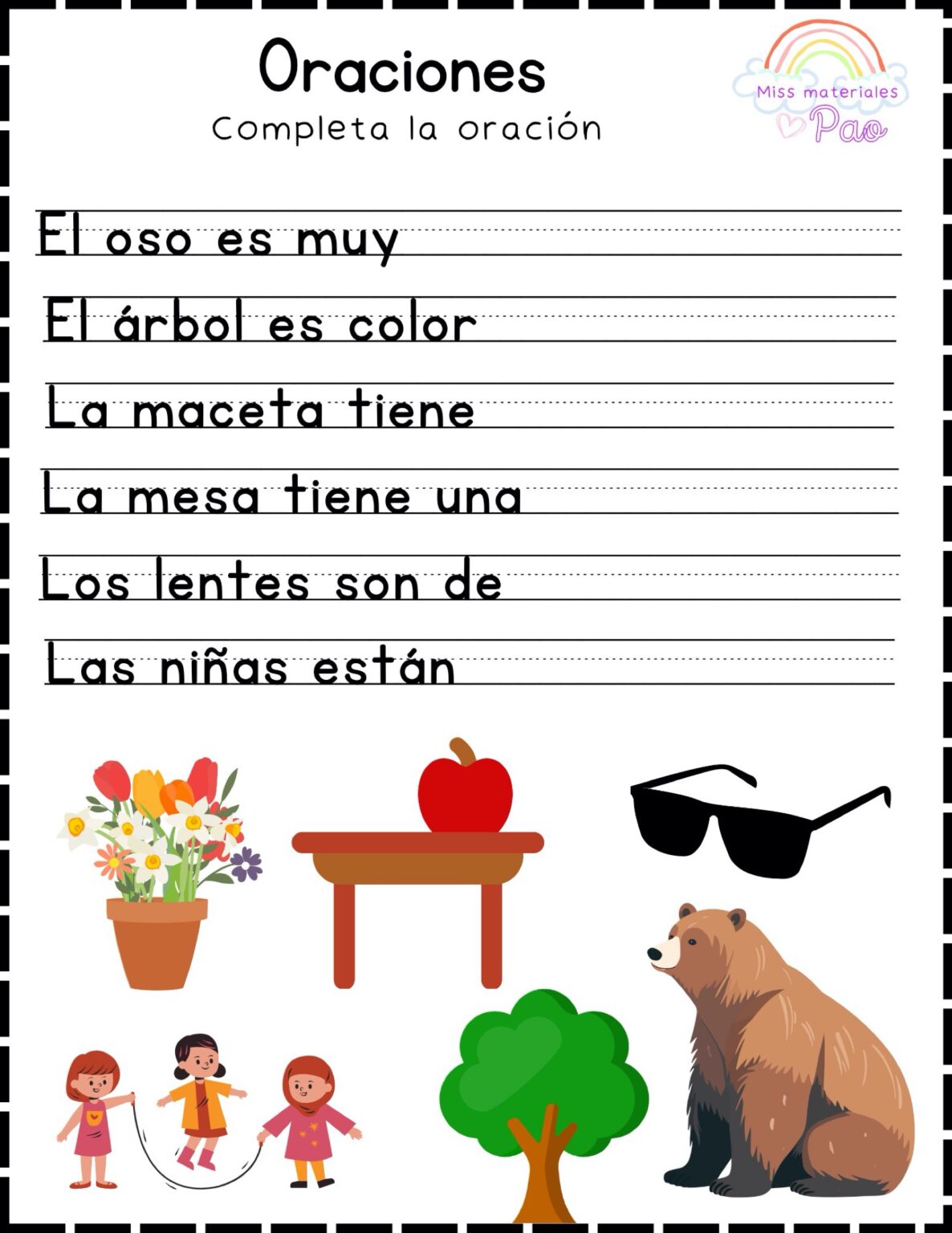 Fichas de oraciones para niños en PDF: refuerza la comprensión lectora ...