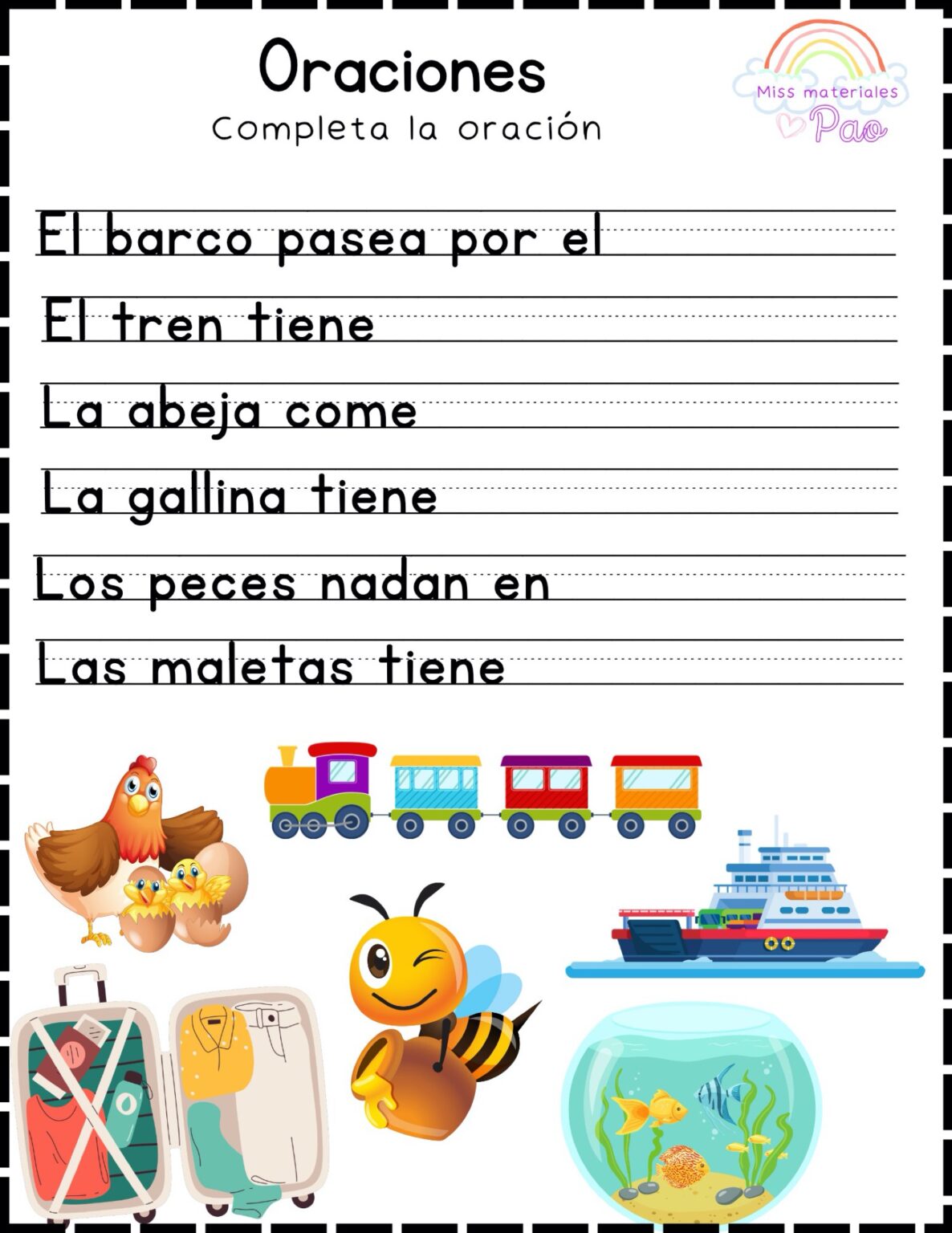Fichas de oraciones para niños en PDF: refuerza la comprensión lectora ...