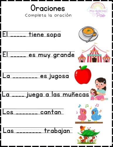 Fichas de oraciones para niños en PDF: refuerza la comprensión lectora ...