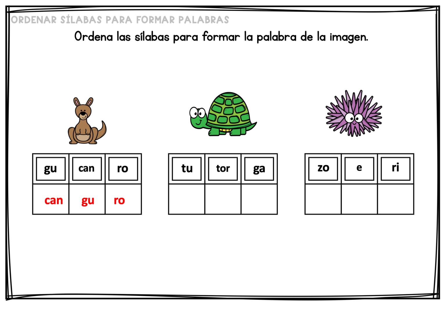 Ordena sílabas para formar palabras conciencia silábica - Orientacion ...