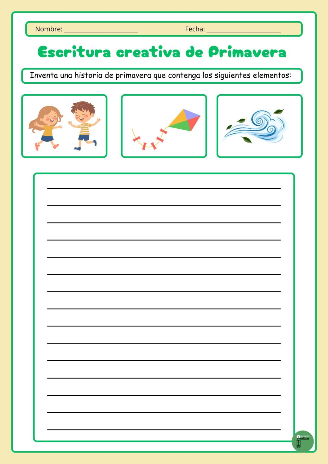 Fichas de escritura creativa con dibujos de primavera - Orientacion Andujar