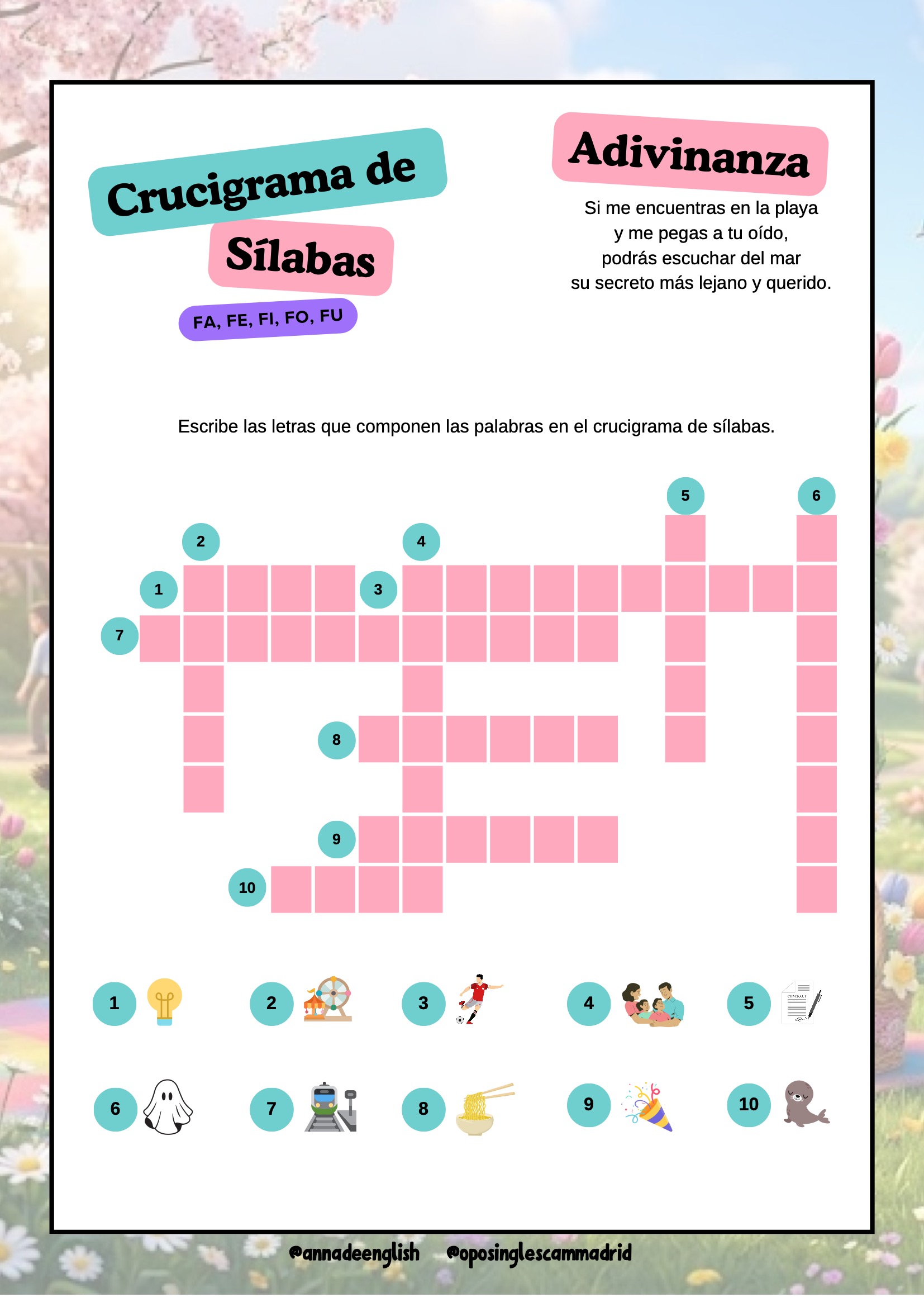 Crucigramas de sílabas especial verano - Orientacion Andujar