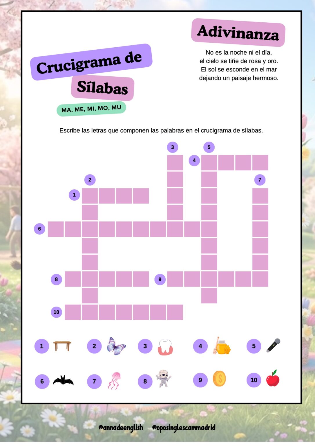 Crucigramas de sílabas especial verano - Orientacion Andujar