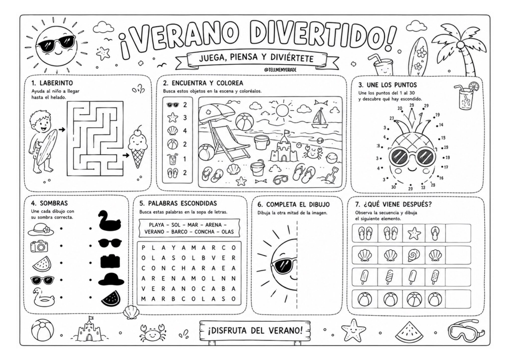 Manteles verano actividades divertidas vol. 1 - Orientacion Andujar